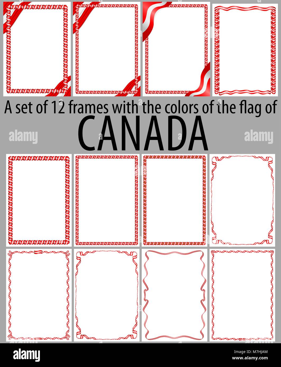 Set of 12 frames with the colors of the flag of Canada Stock Vector ...