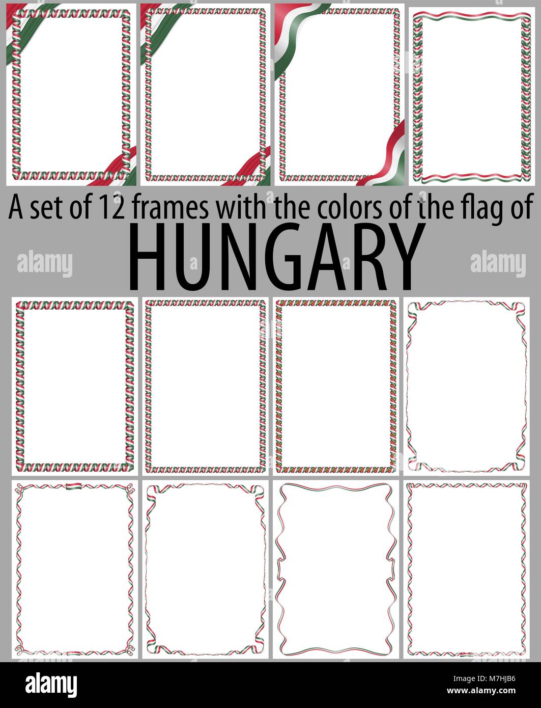 Set of 12 frames with the colors of the flag of Hungary Stock Vector ...