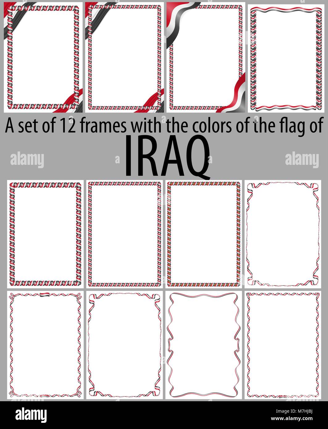 Set of 12 frames with the colors of the flag of Iraq Stock Vector Image ...