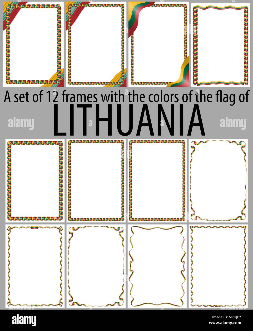 Set of 12 frames with the colors of the flag of Lithuania Stock Vector ...