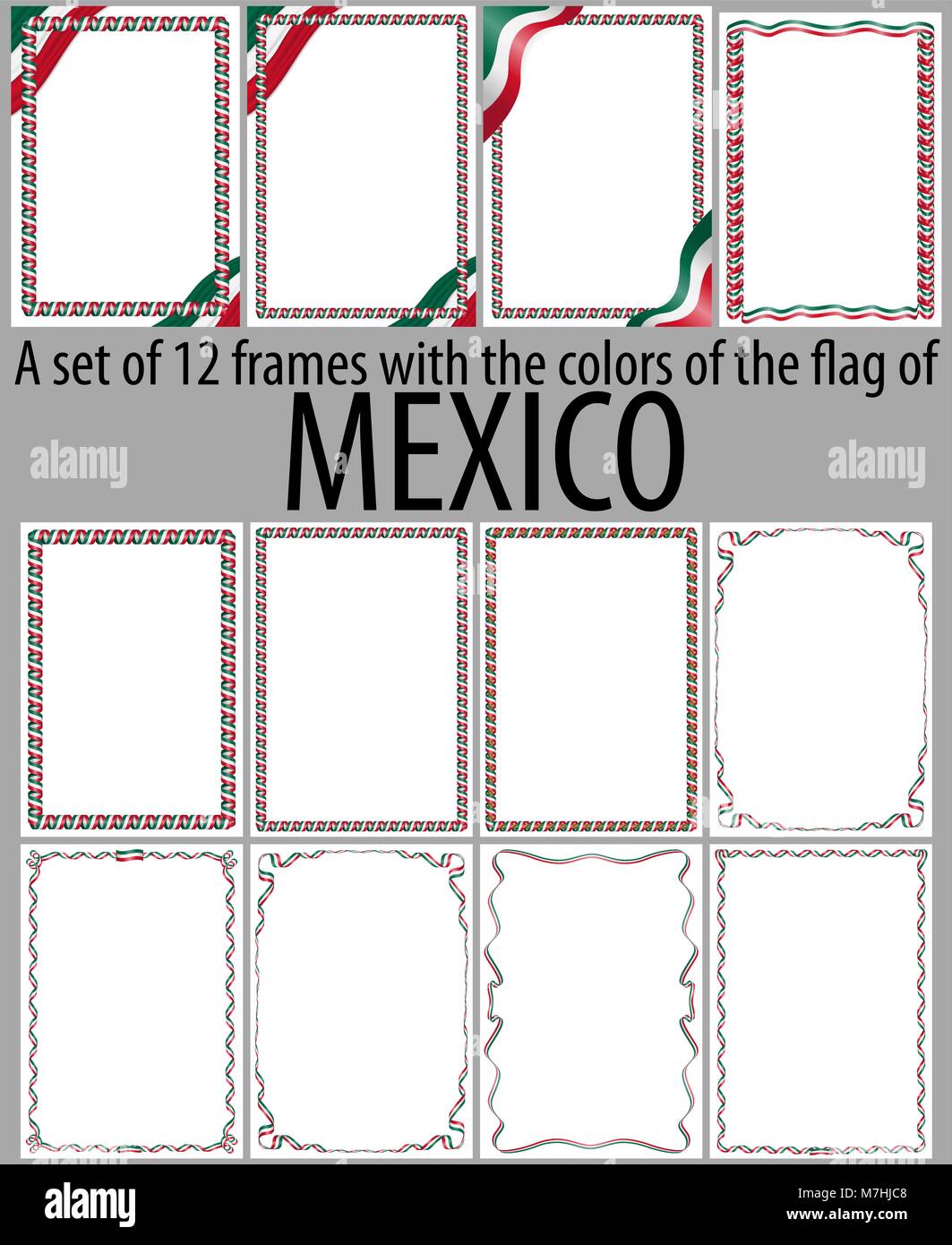 Set of 12 frames with the colors of the flag of Mexico Stock Vector ...