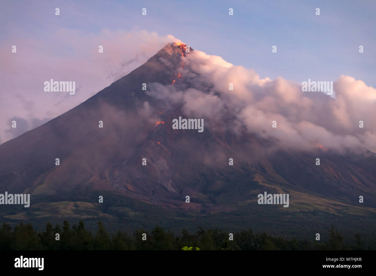 Mount Mayon Albay Philippines March 07, 2018 Lava flows from the Mayon ...