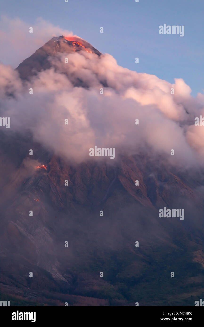 Mount Mayon Albay Philippines March 07, 2018 Lava flows from the Mayon ...