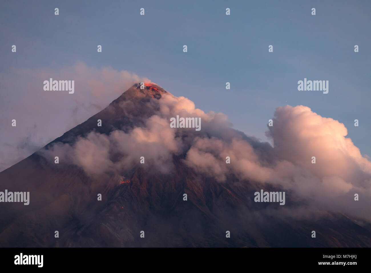 Mount Mayon Albay Philippines March 07, 2018 Lava flows from the Mayon ...