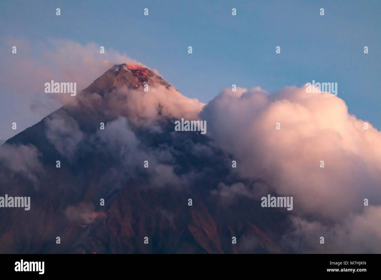 Mount Mayon Albay Philippines March 07, 2018 Lava flows from the Mayon ...