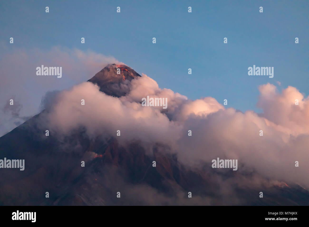 Mount Mayon Albay Philippines March 07, 2018 Lava flows from the Mayon ...