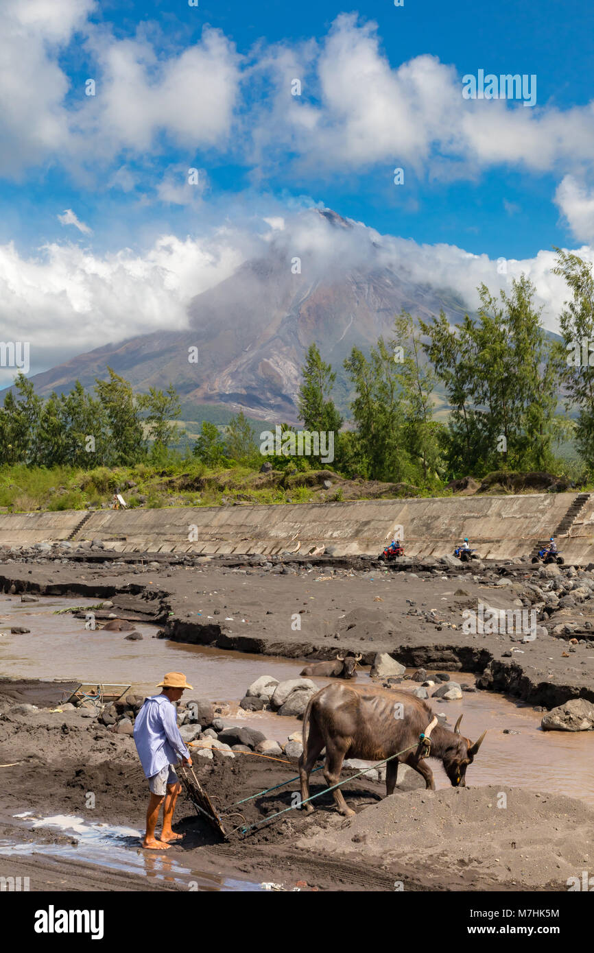 Mount Mayon Albay Philippines March 07, 2018 Dredging sand from the ...