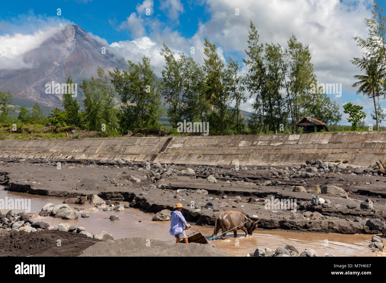 Mount Mayon Albay Philippines March 07, 2018 Dredging sand from the ...
