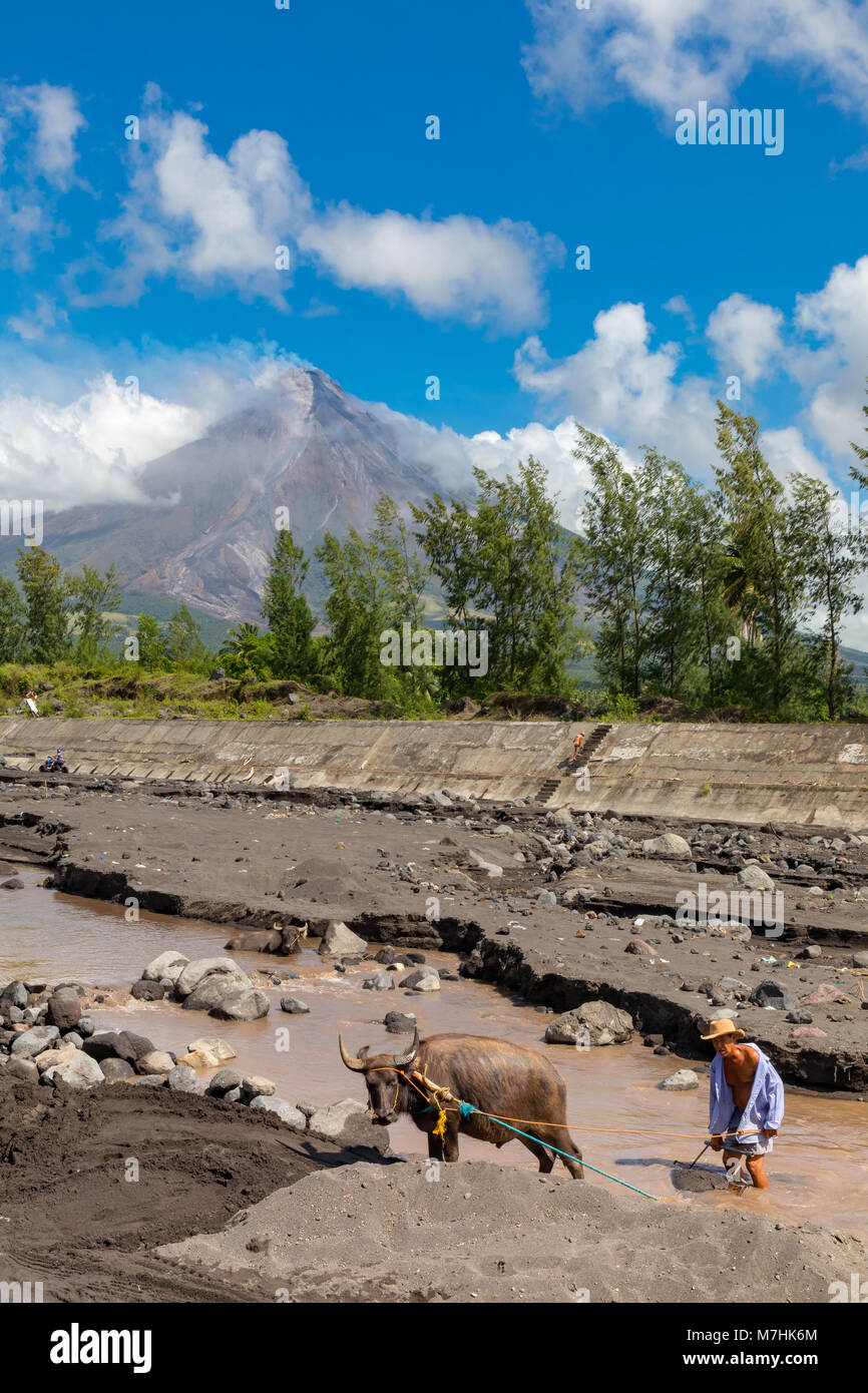 Mount Mayon Albay Philippines March 07, 2018 Dredging sand from the ...