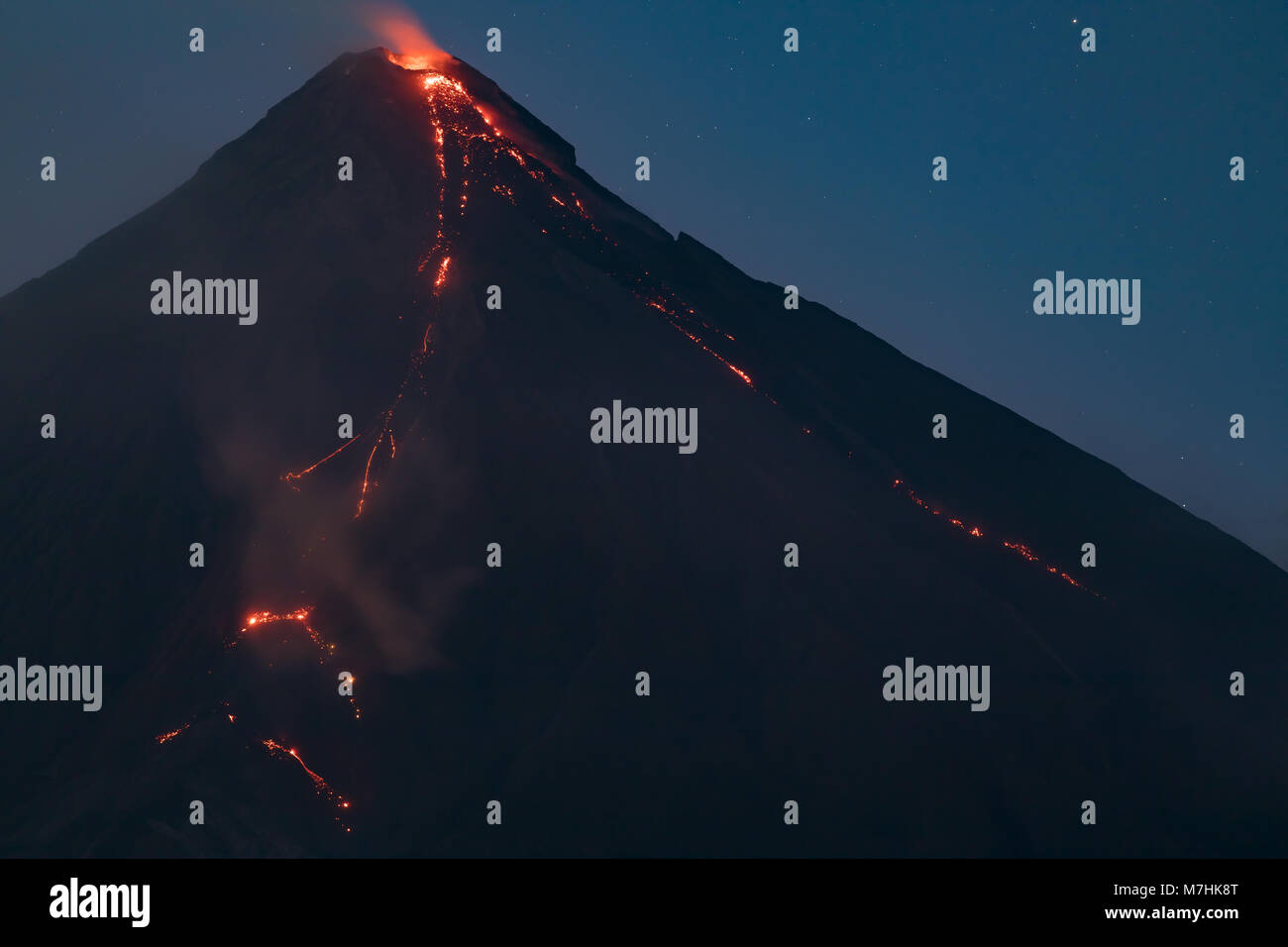 Mount Mayon Albay Philippines March 07, 2018 Lava flows from the Mayon ...