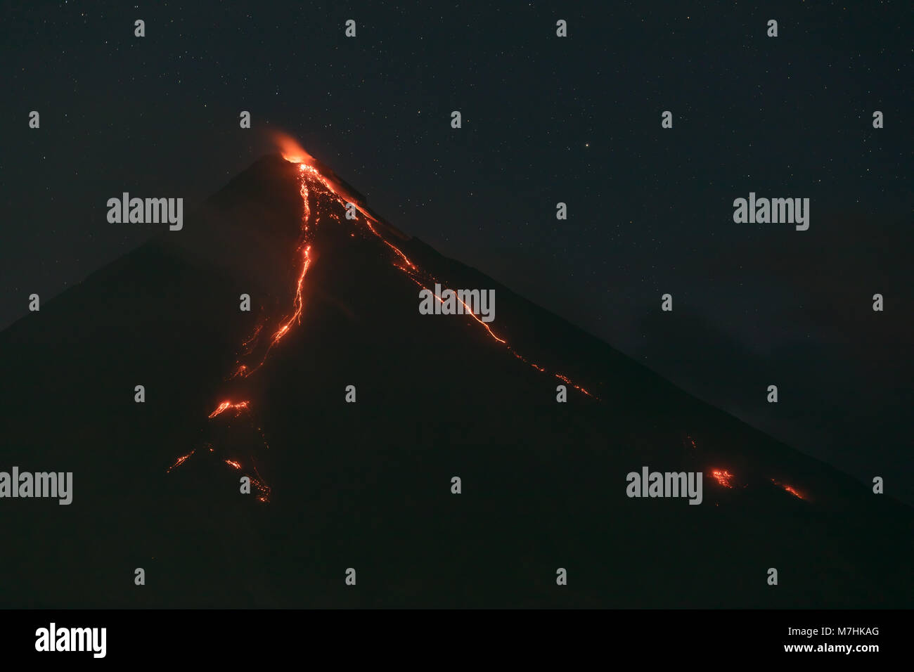 Mount Mayon Albay Philippines March 07, 2018 Lava flows from the Mayon ...