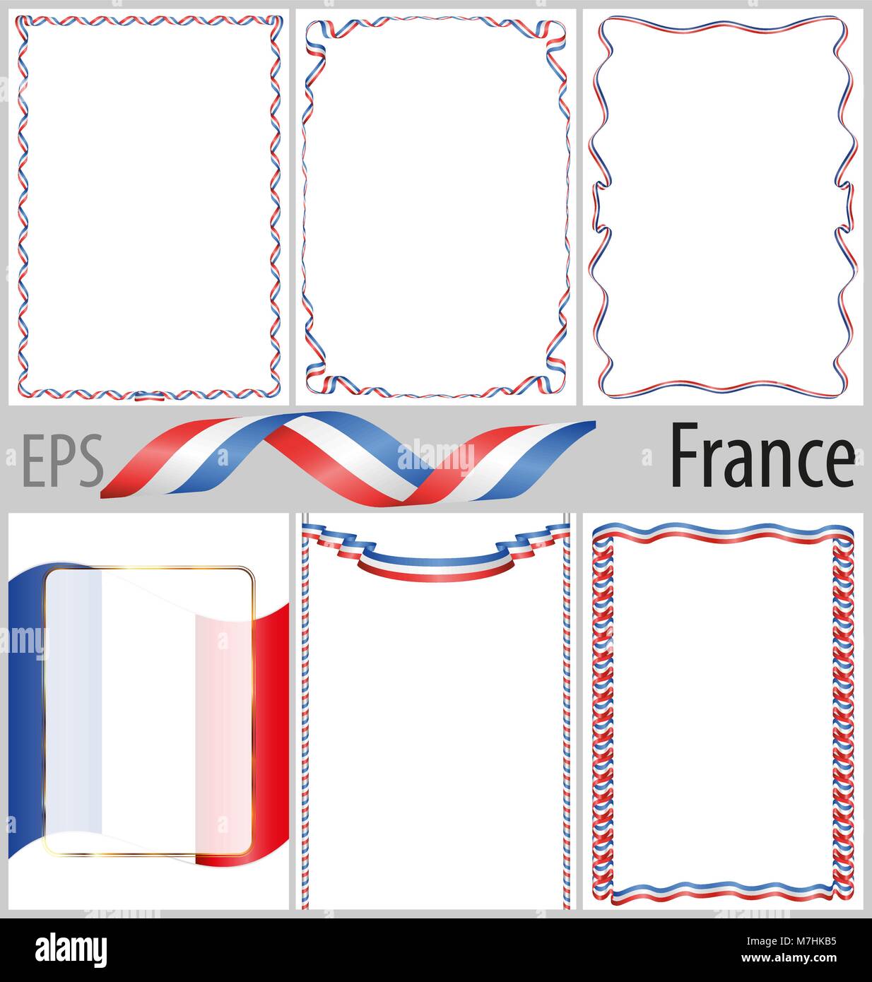 Set of 6 frames and borders with coloring France flag Stock Vector ...