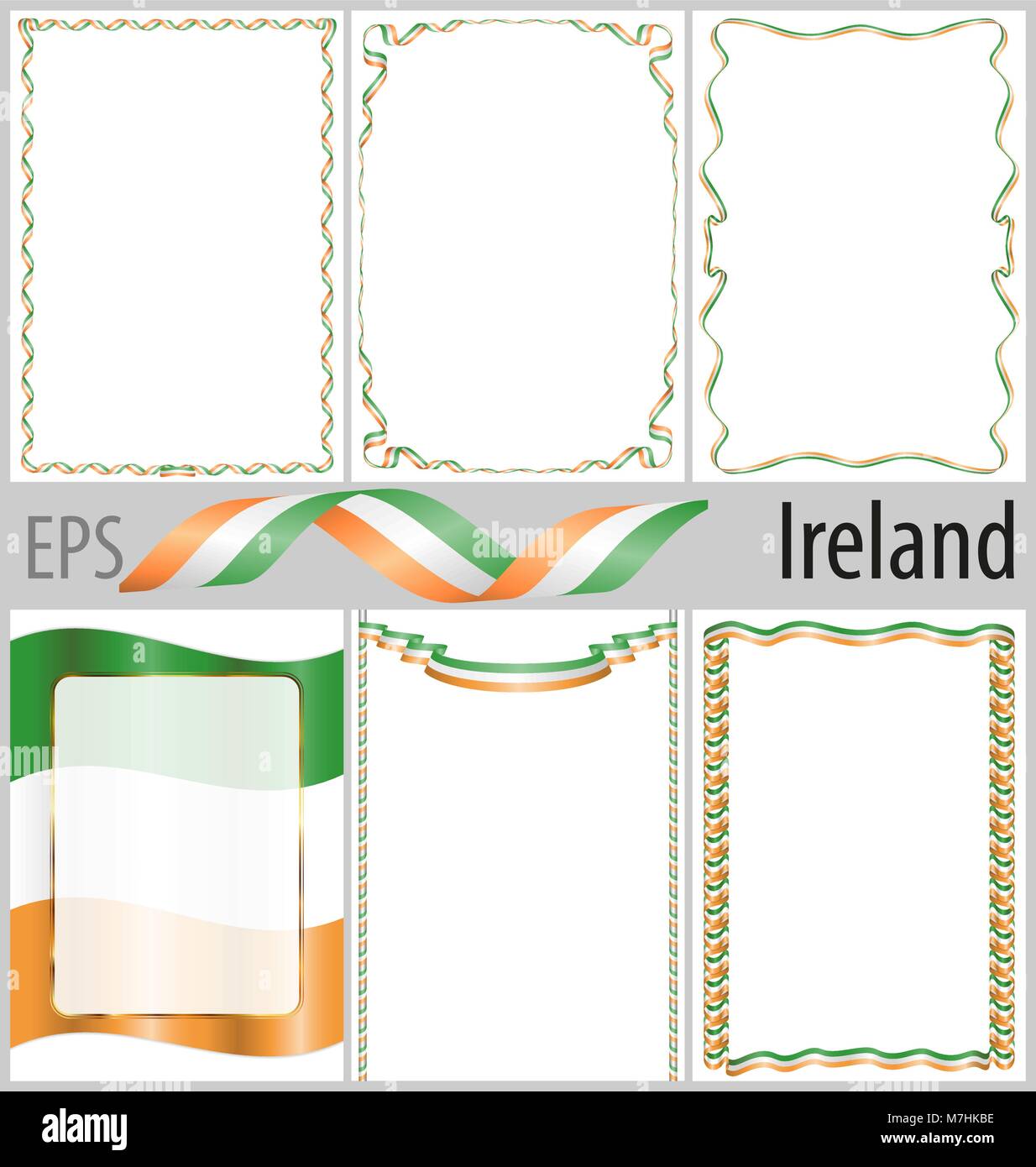 Set of 6 frames and borders with coloring Ireland flag Stock Vector ...