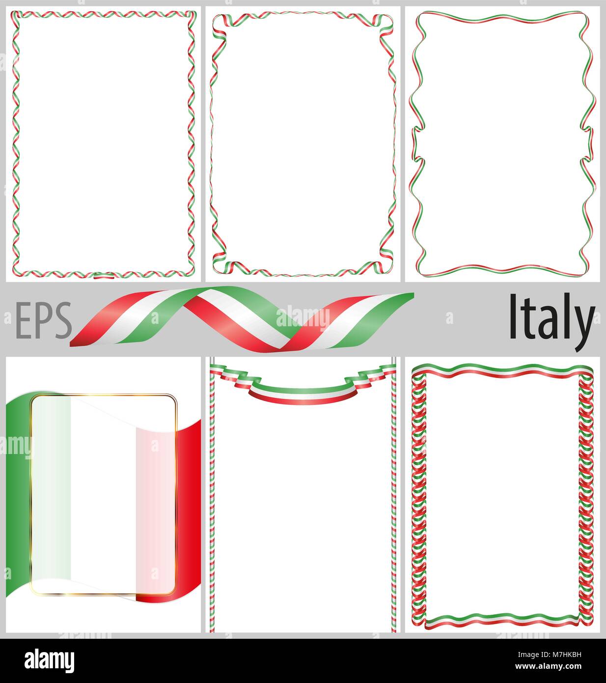 Set of 6 frames and borders with coloring Italy flag Stock Vector Image ...