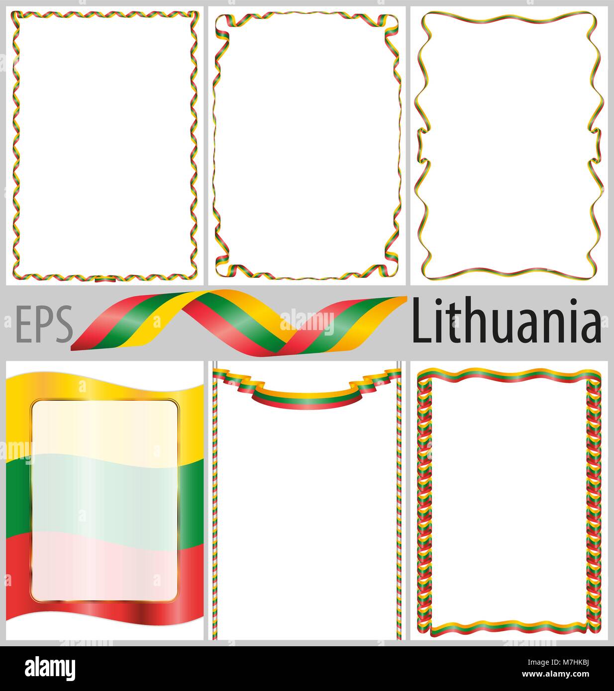 Set of 6 frames and borders with coloring Lithuania flag Stock Vector ...