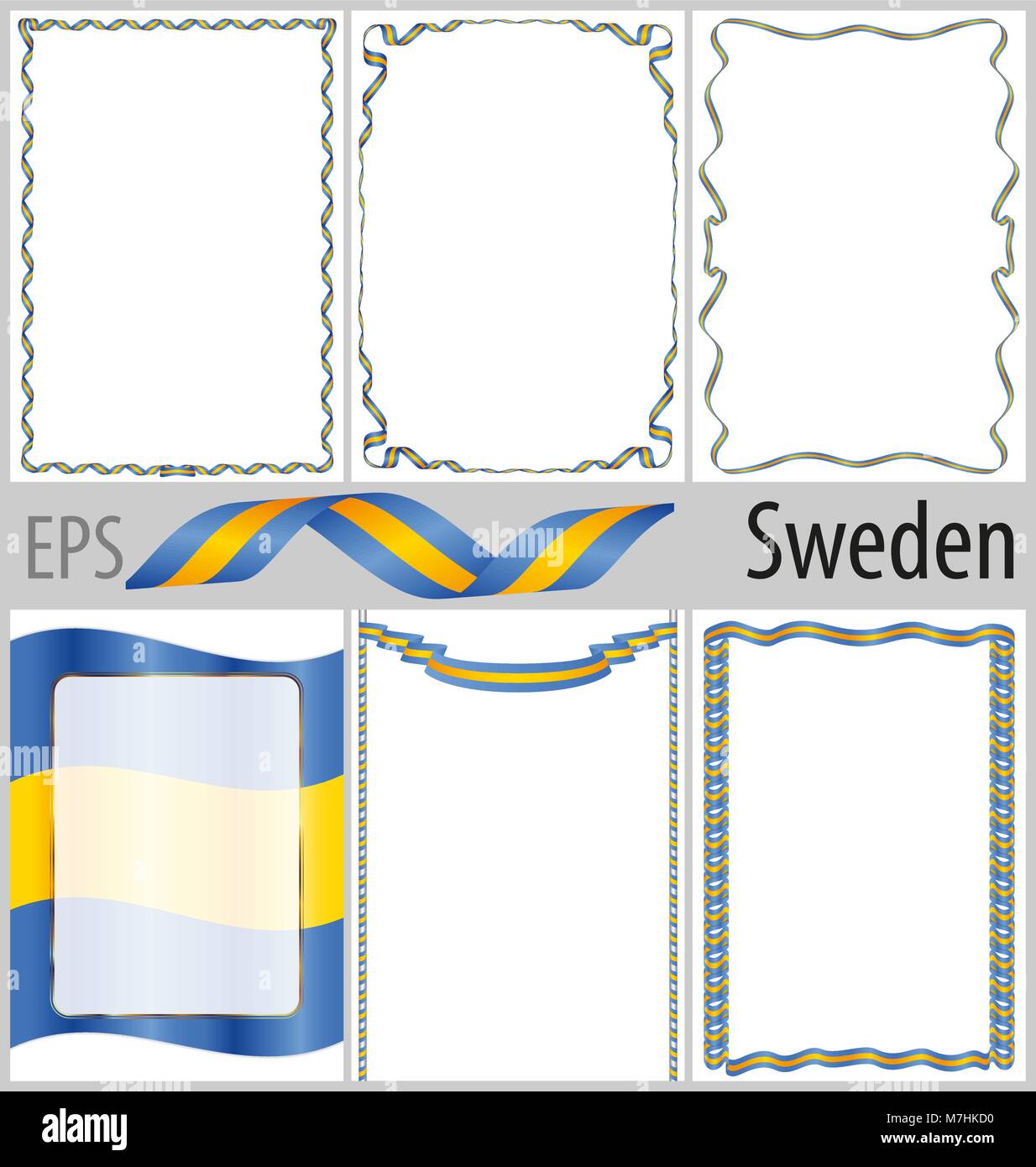 Set of 6 frames and borders with coloring Sweden flag Stock Vector ...