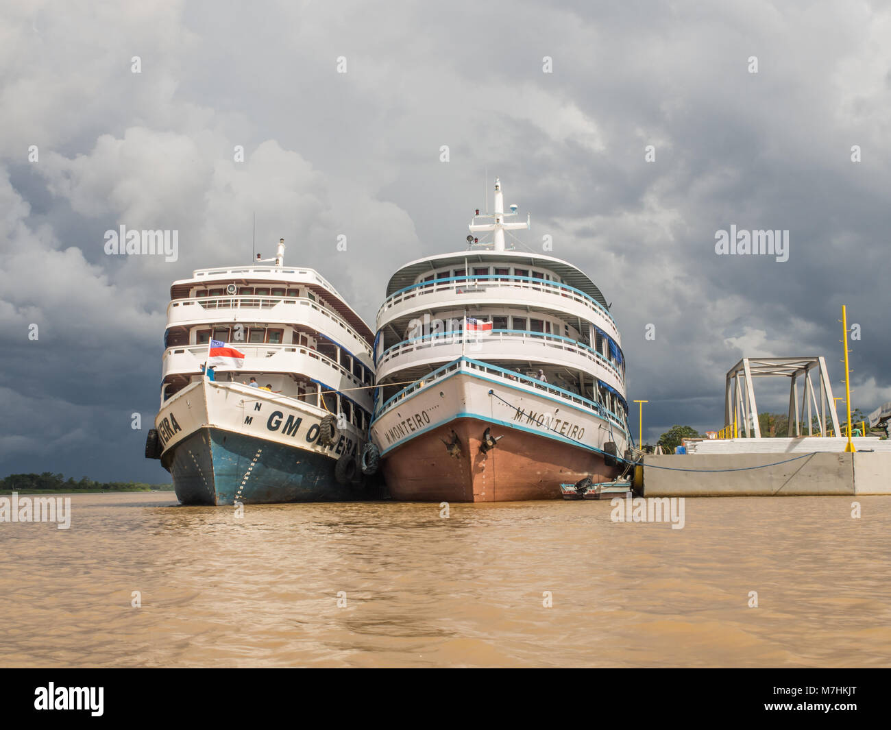 Benjamin, Brazil - Dec 09, 2017: Big, passenger boats in the Amazon ...