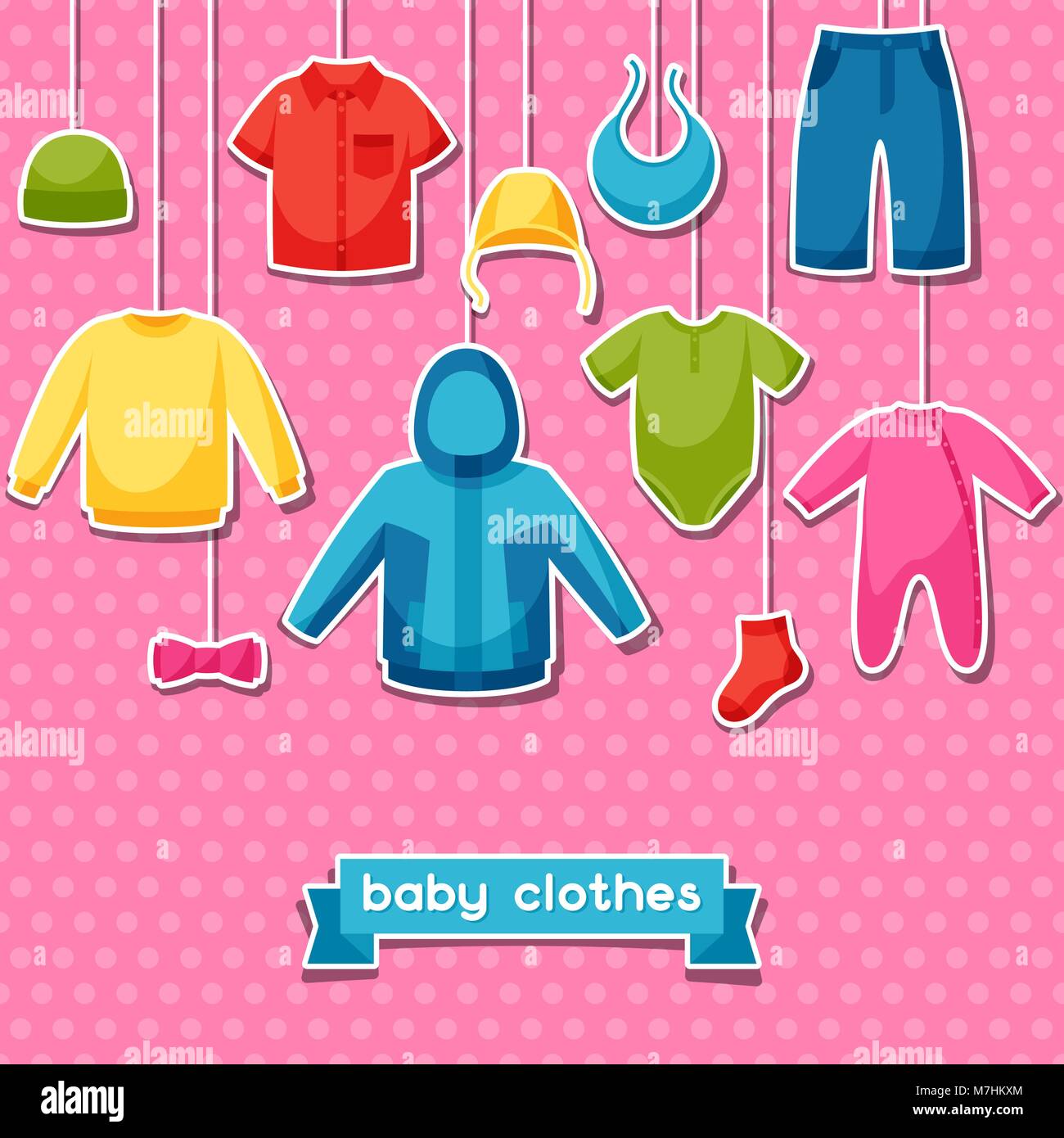 Baby clothes. Background with clothing items for newborns and children ...