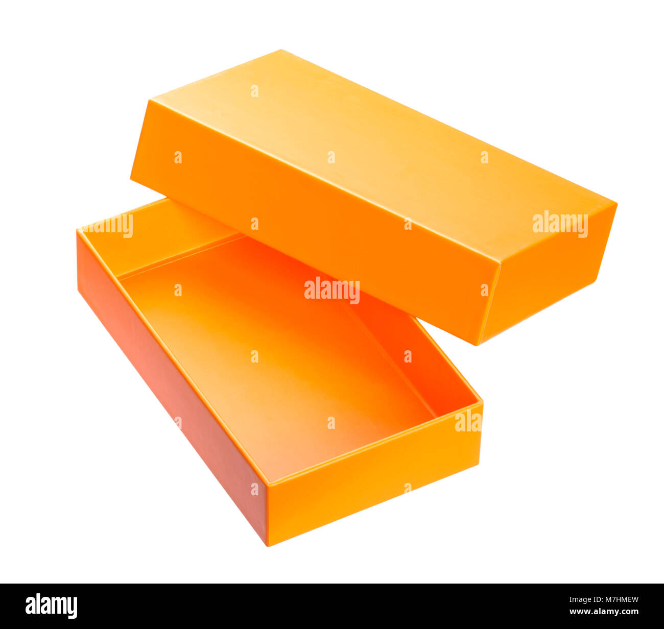 Orange open cardboard box mock up isolated on white background ...