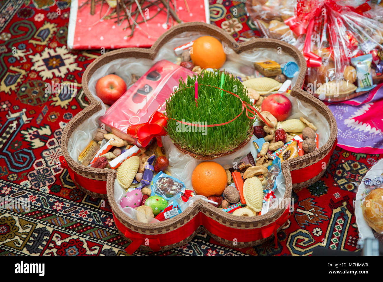 Novruz tray plate with Azerbaijan national pastry pakhlava and ...
