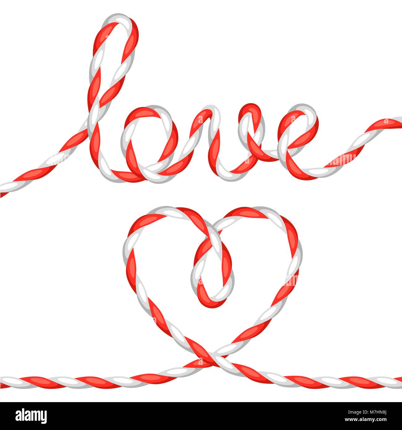 Greeting card with heart from rope. Concept can be used for Valentines ...