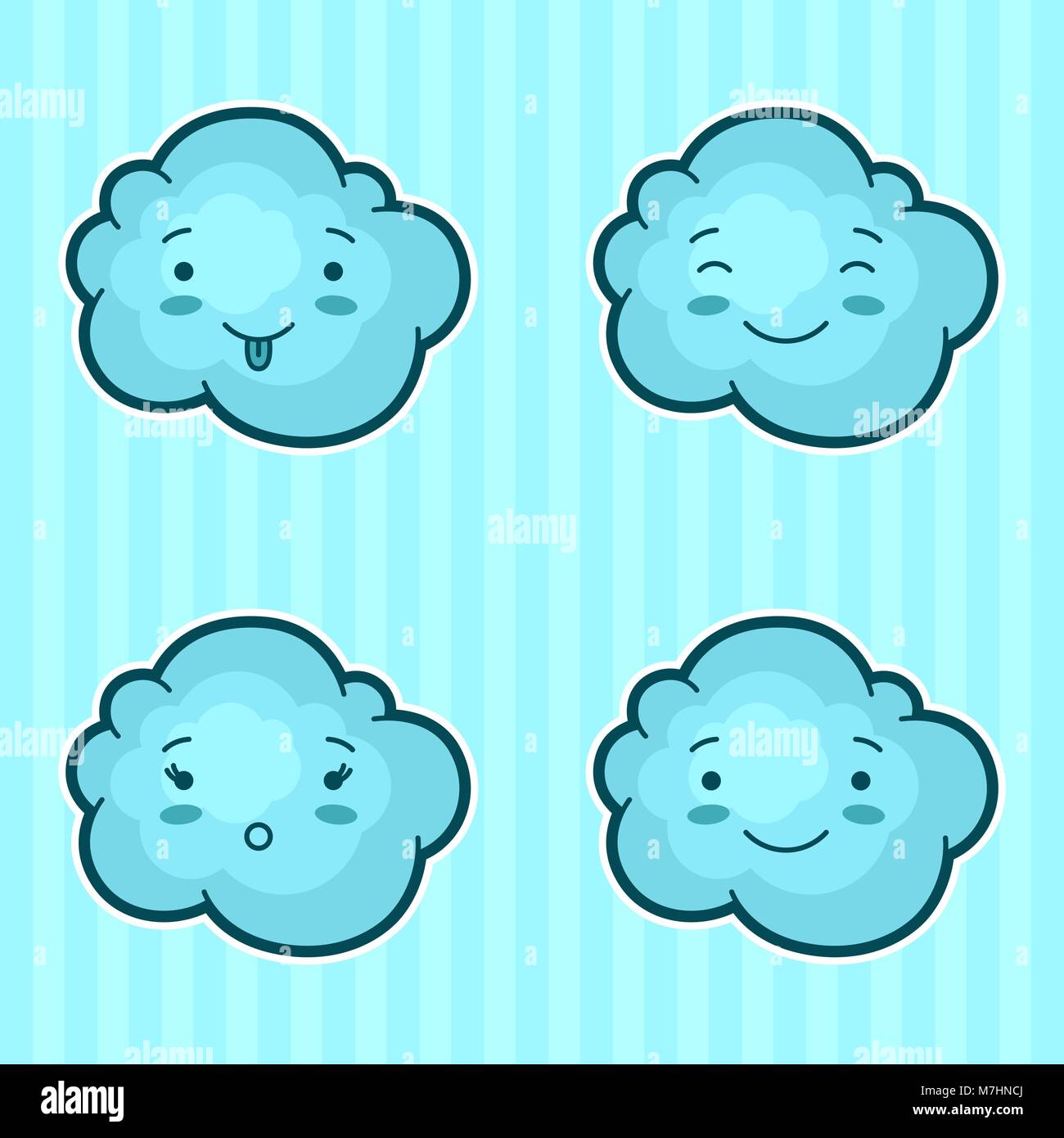 Set of kawaii clouds with different facial expressions Stock Vector ...