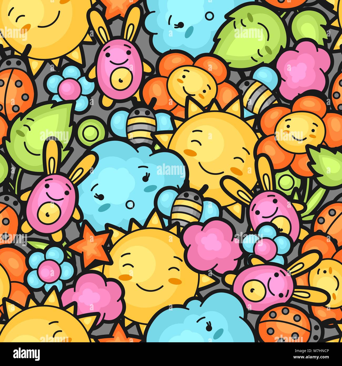 Seamless kawaii child pattern with cute doodles. Spring collection of ...