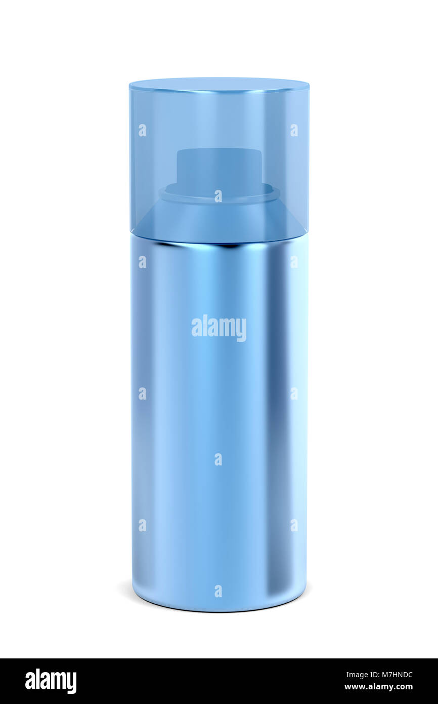 Blue aerosol spray can on white background Stock Photo - Alamy