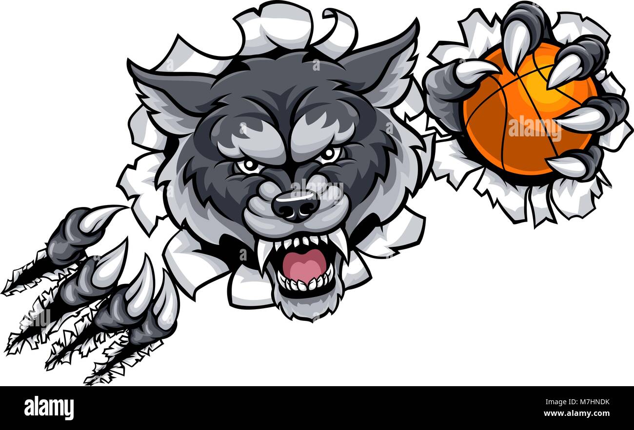 Wolf Basketball Mascot Breaking Background Stock Vector Image & Art - Alamy