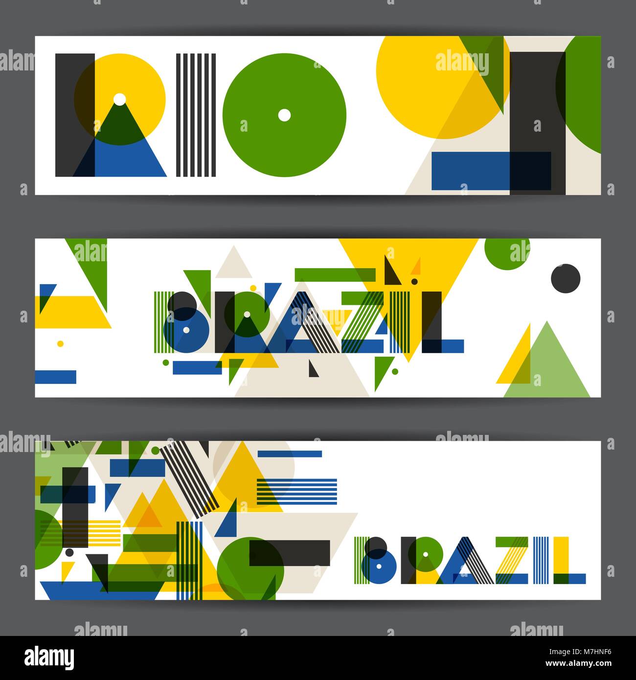 Brazil and Rio banners in abstract geometric style. Design for covers ...