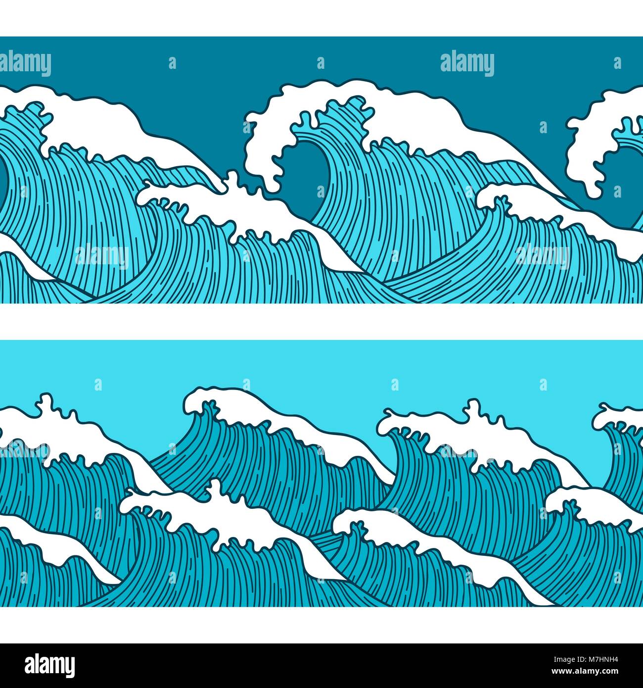 Sea seamless pattern with abstract hand drawn waves. Background for ...