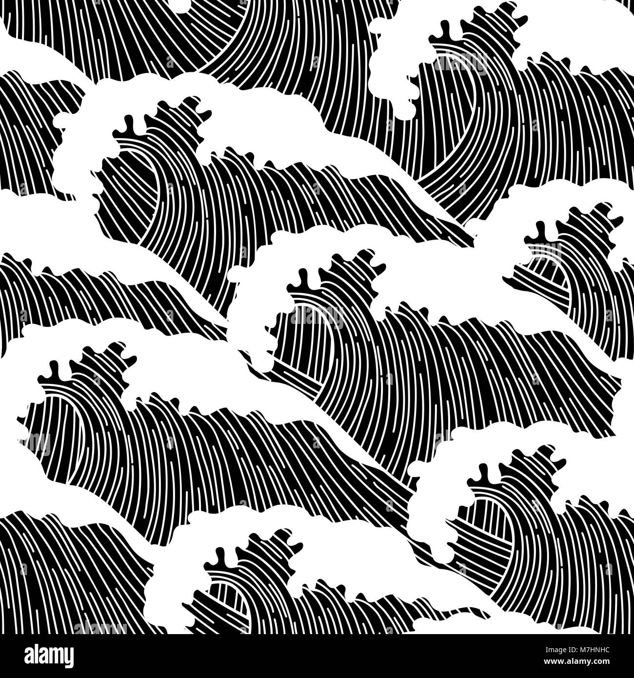Sea seamless pattern with abstract hand drawn waves. Background for ...