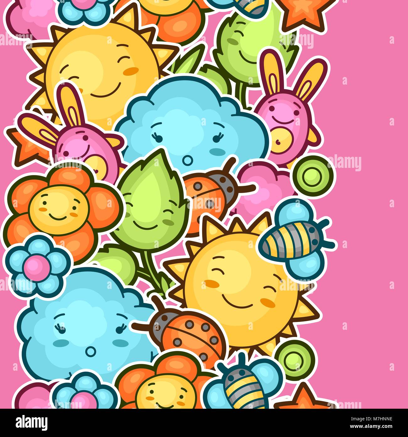 Seamless kawaii child pattern with cute doodles. Spring collection of ...