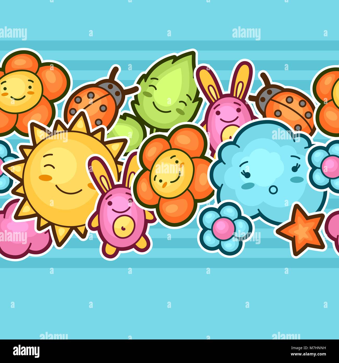 Seamless kawaii child pattern with cute doodles. Spring collection of ...