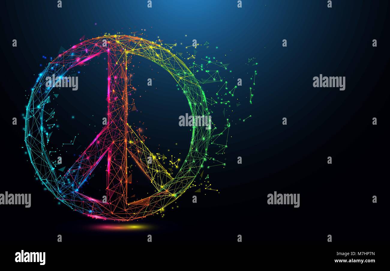 Abstract peace symbol form lines and triangles, point connecting ...