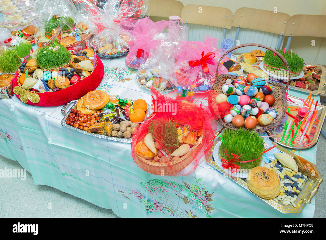 Novruz tray plate with Azerbaijan national pastry pakhlava and ...
