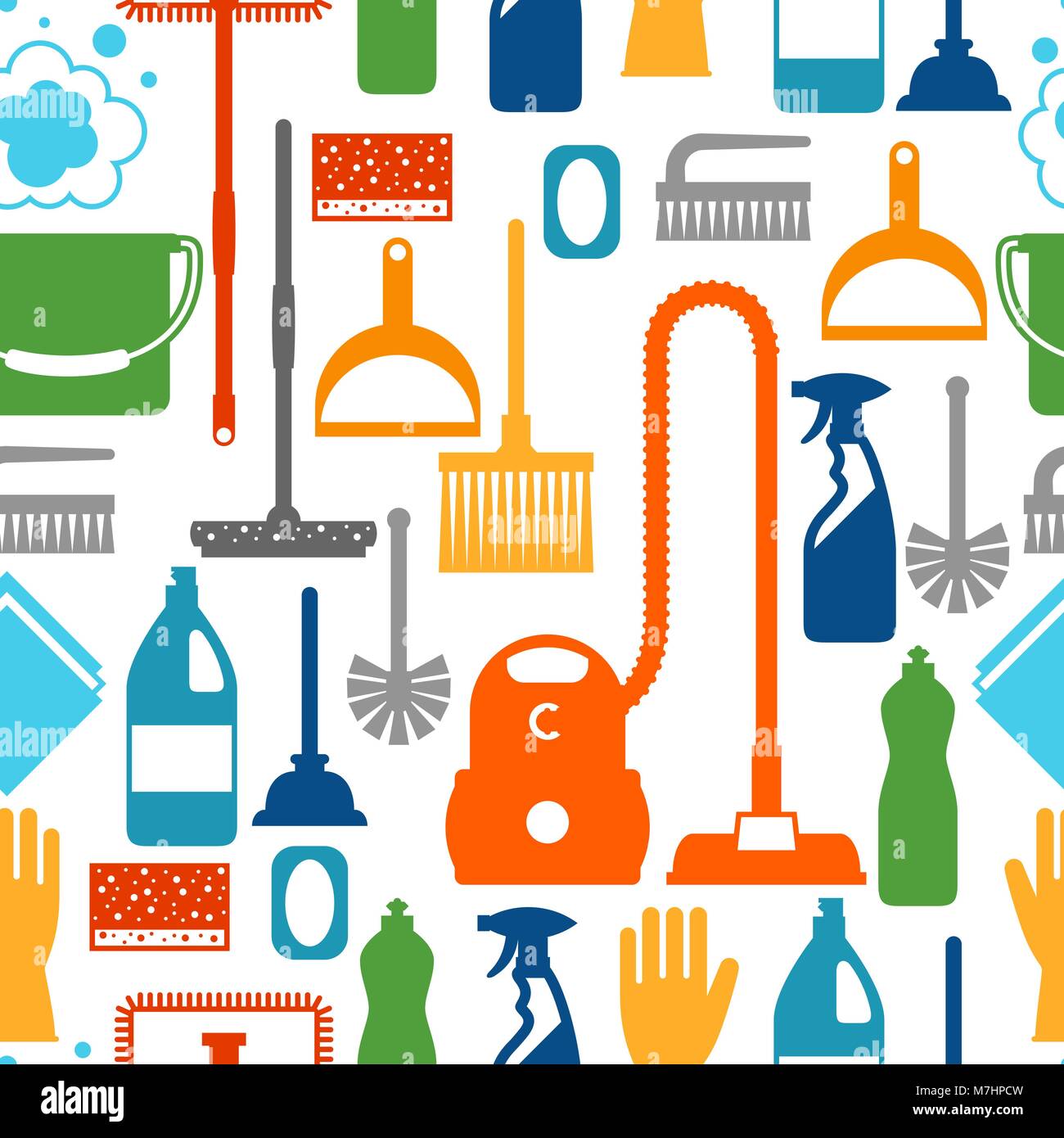 Housekeeping lifestyle seamless pattern with cleaning icons. Background ...