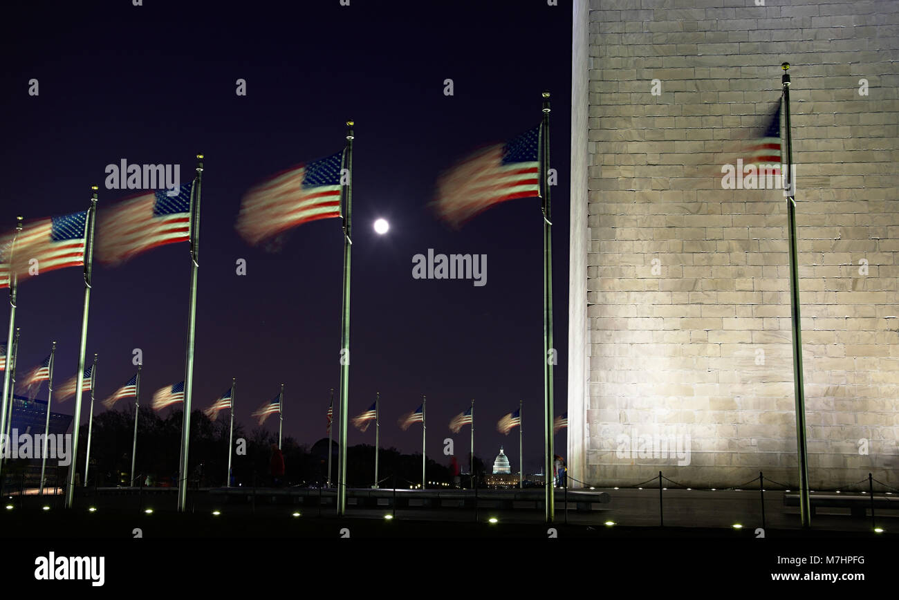 Washington Monument with full moon in background Stock Photo - Alamy
