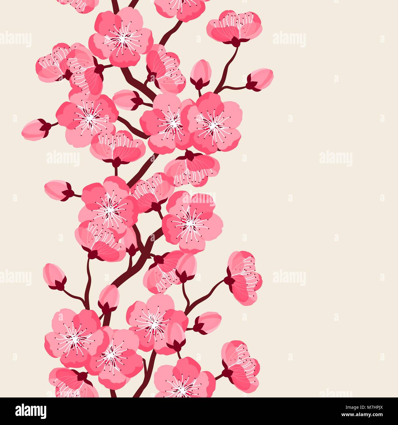 Japanese sakura seamless pattern with stylized flowers. Background made ...