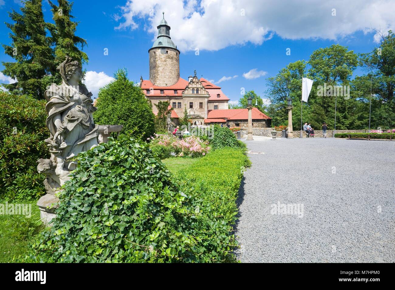 Park on the courtyard of medieval defensive Czocha castle in Lesna ...