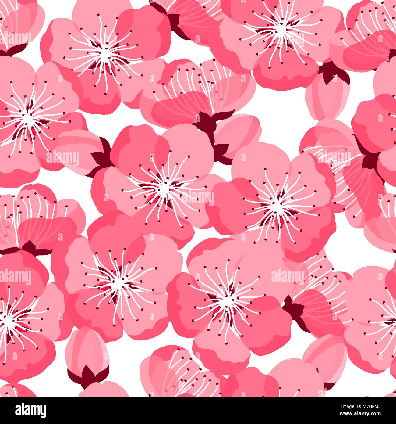 Japanese sakura seamless pattern with stylized flowers. Background made ... Japanese sakura seamless pattern with stylized flowers. Background made ...