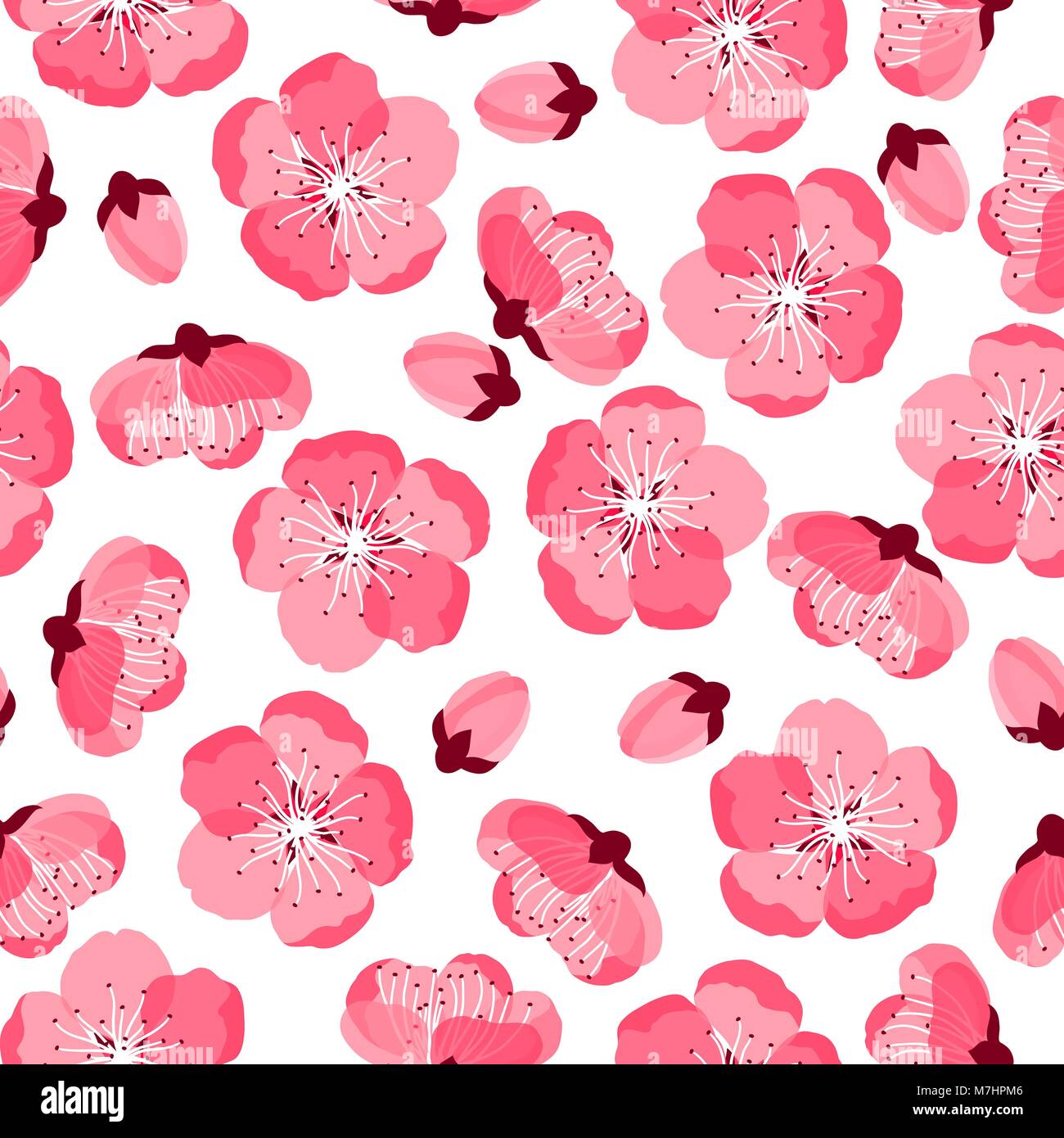 Japanese sakura seamless pattern with stylized flowers. Background made ...