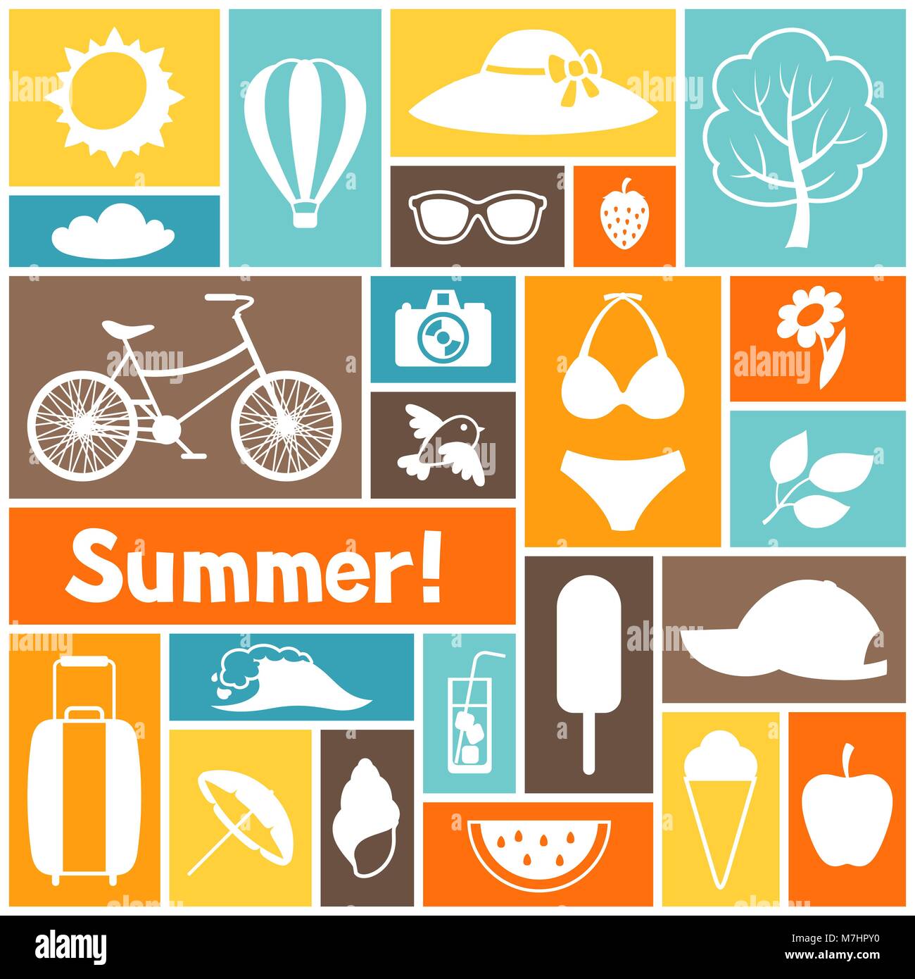 Background with stylized summer objects. Design for cards, covers ...