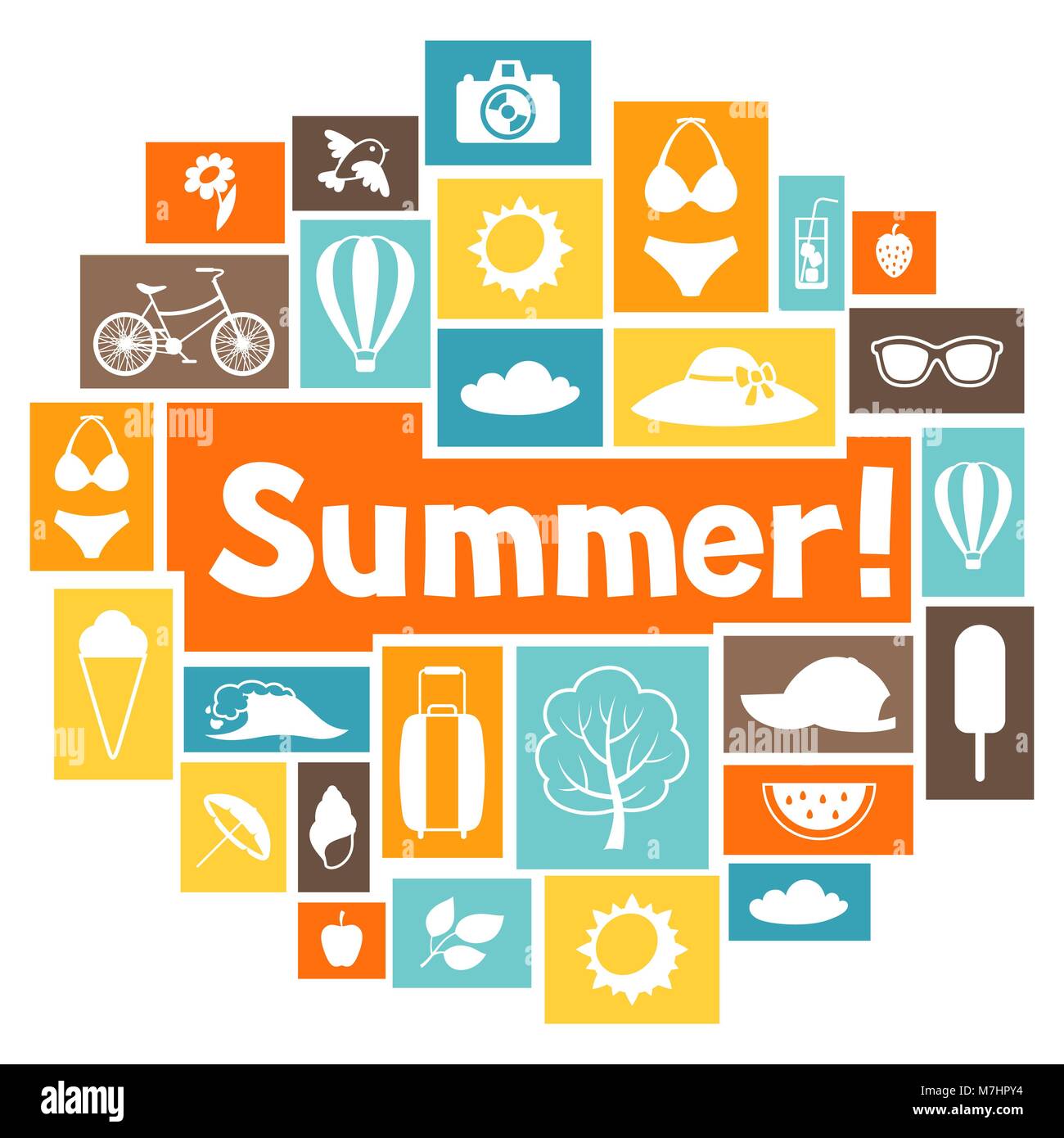 Background with stylized summer objects. Design for cards, covers ...