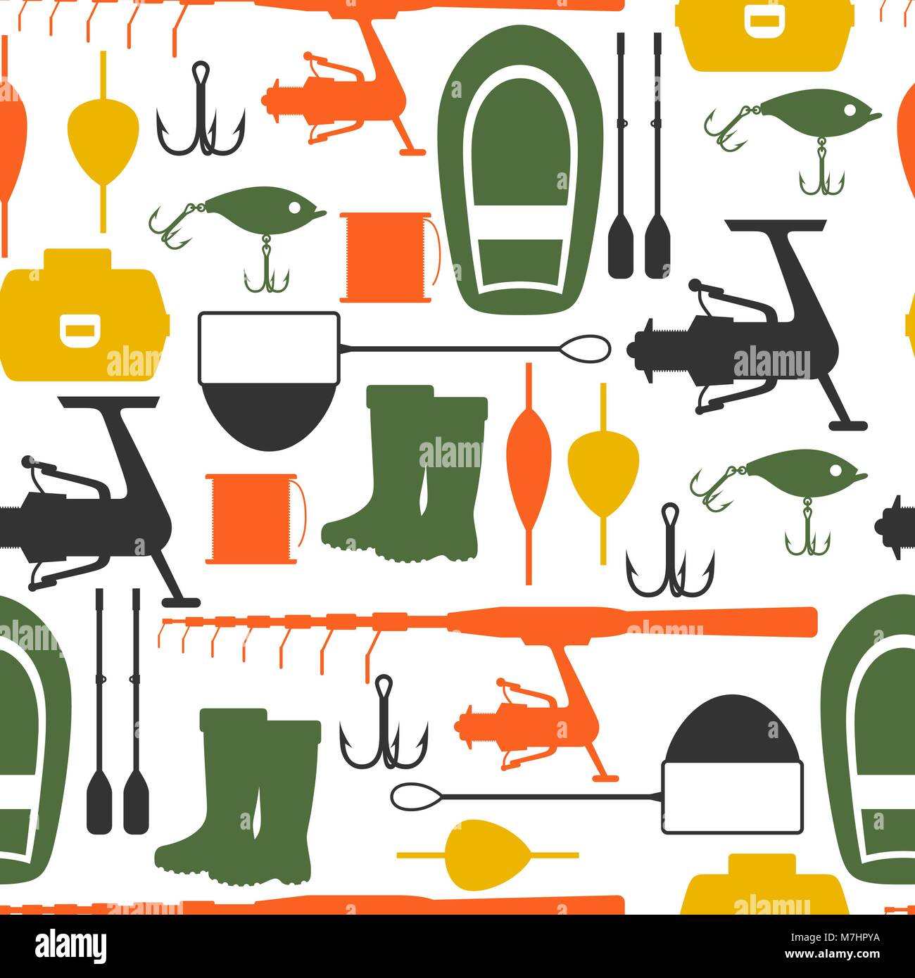Seamless pattern with fishing supplies. Background made without ...