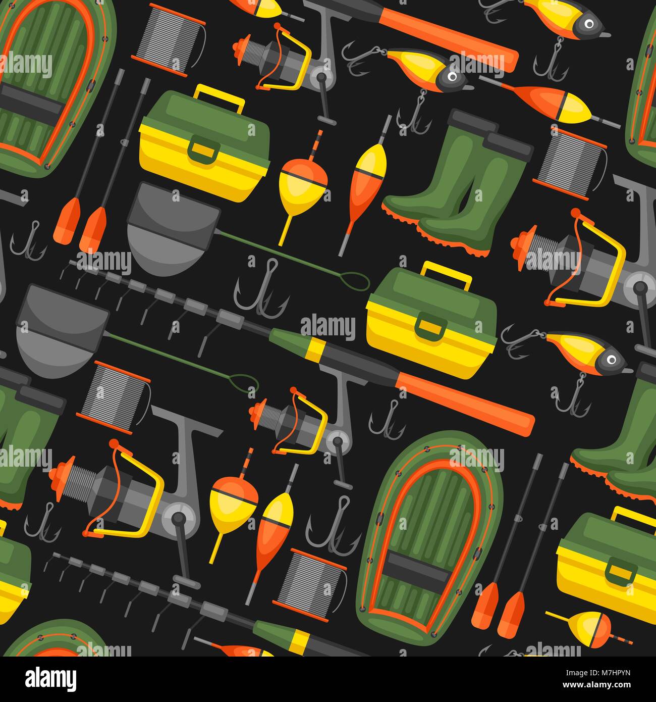 Seamless pattern with fishing supplies. Background made without ...