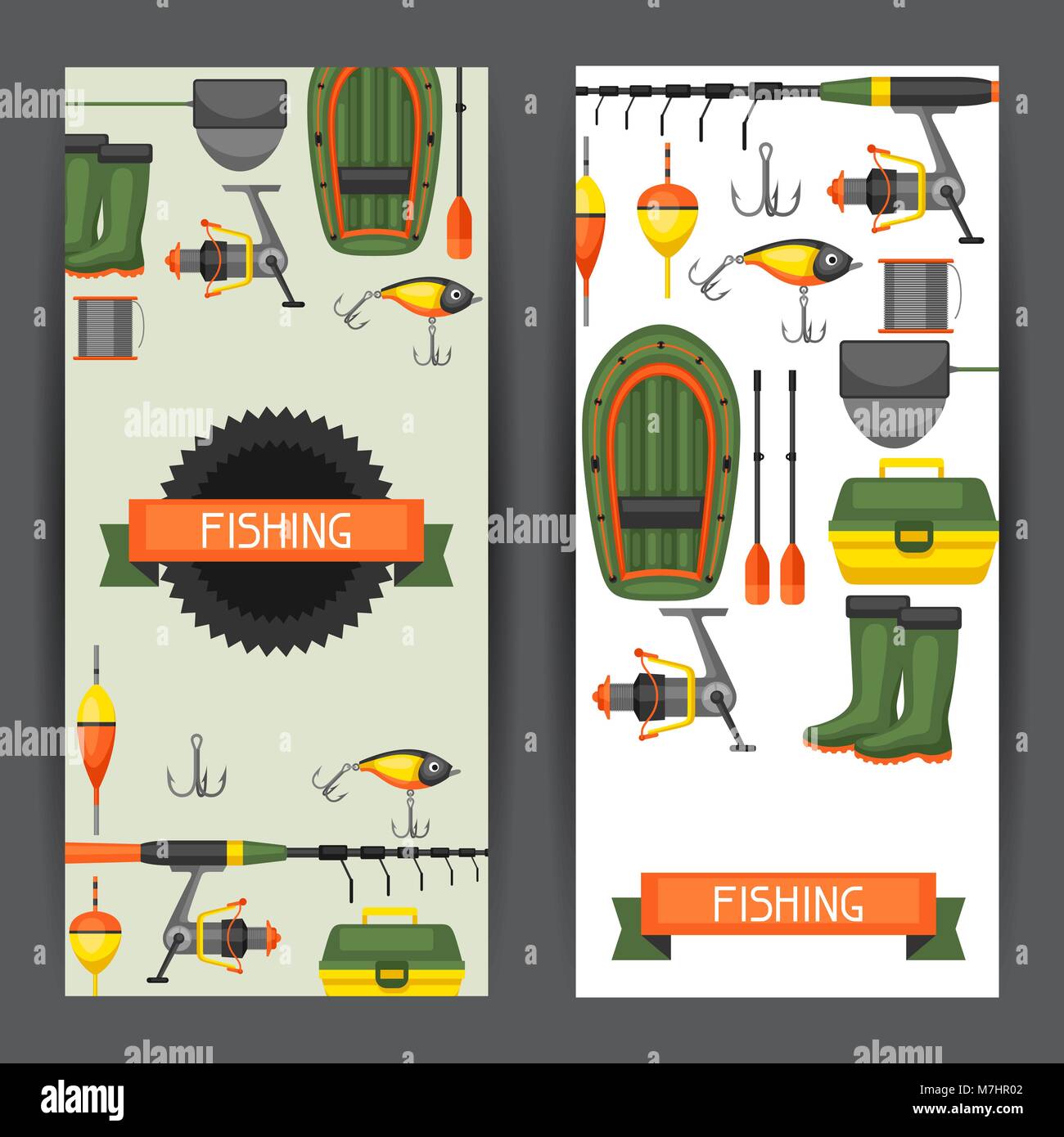Background with fishing supplies. Design for flayers, covers, brochures ...