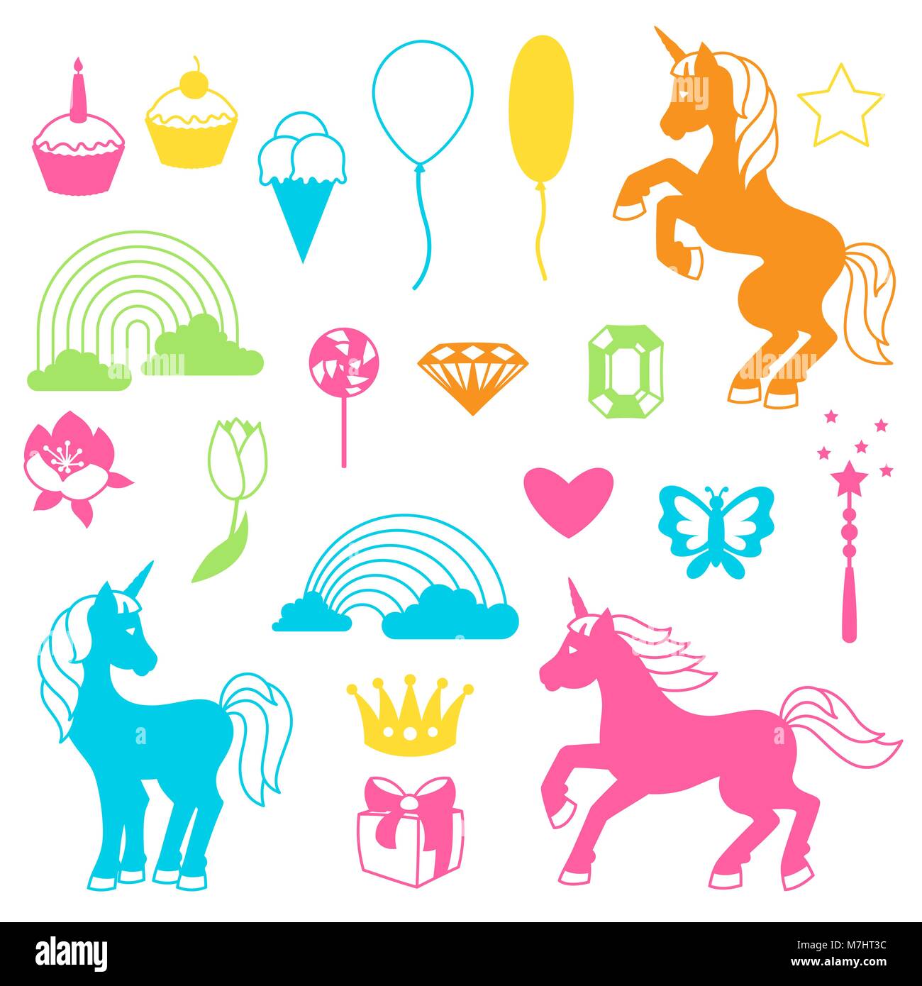 Collection of unicorns and fantasy decorative objects Stock Vector ...