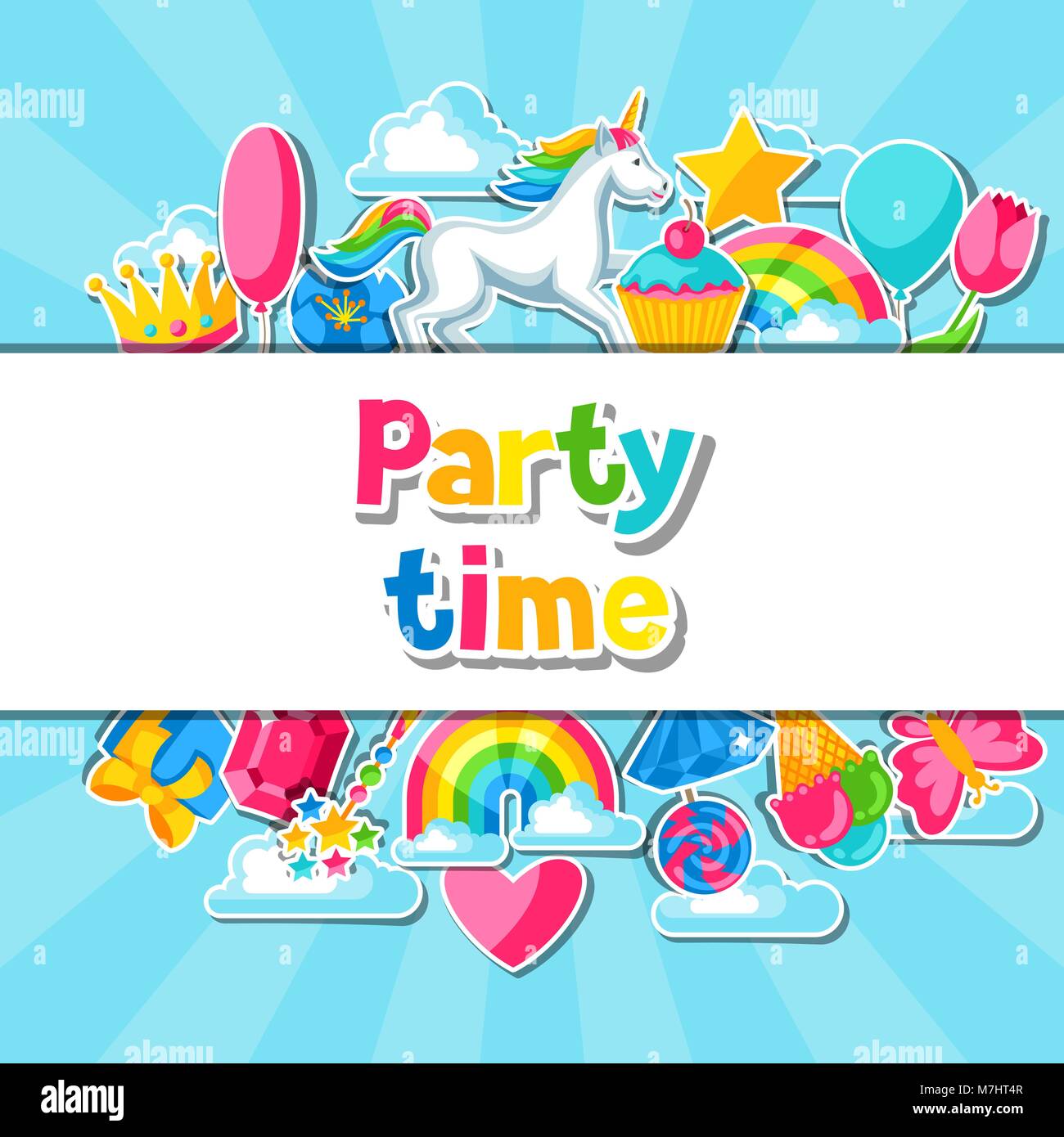 Party time. Card with unicorn and fantasy items Stock Vector Image ...