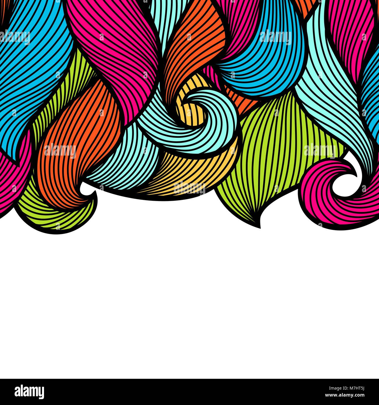 Wavy curled seamless pattern. Abstract outline colorful texture Stock ...